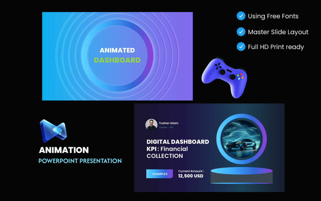 Animated Dashboard KPI PowerPoint Presentation Template - MasterBundles