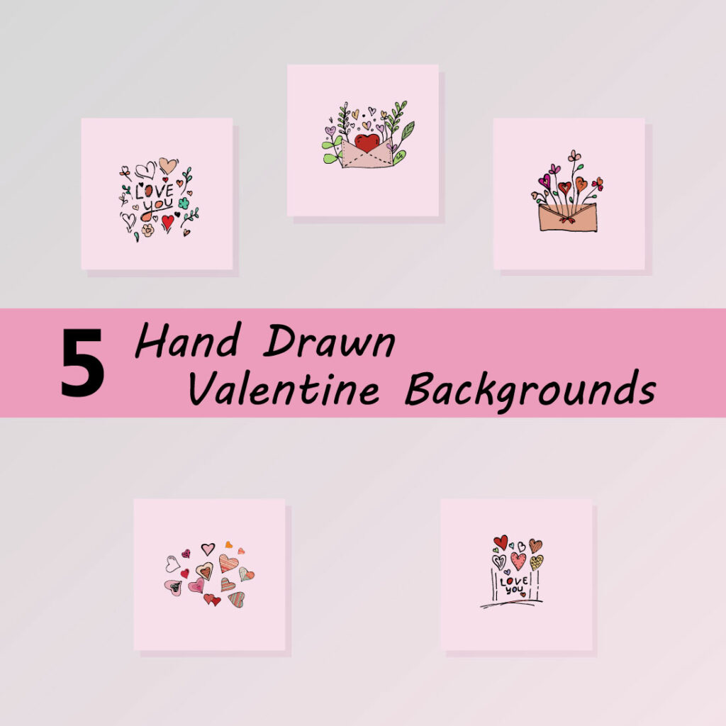 5 Hand Drawn Valentine Backgrounds - MasterBundles