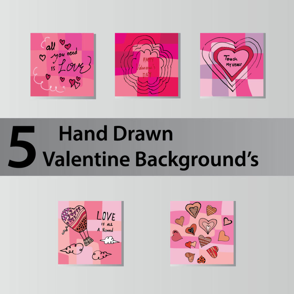 5 Hand Drawn Valentine Background's - MasterBundles