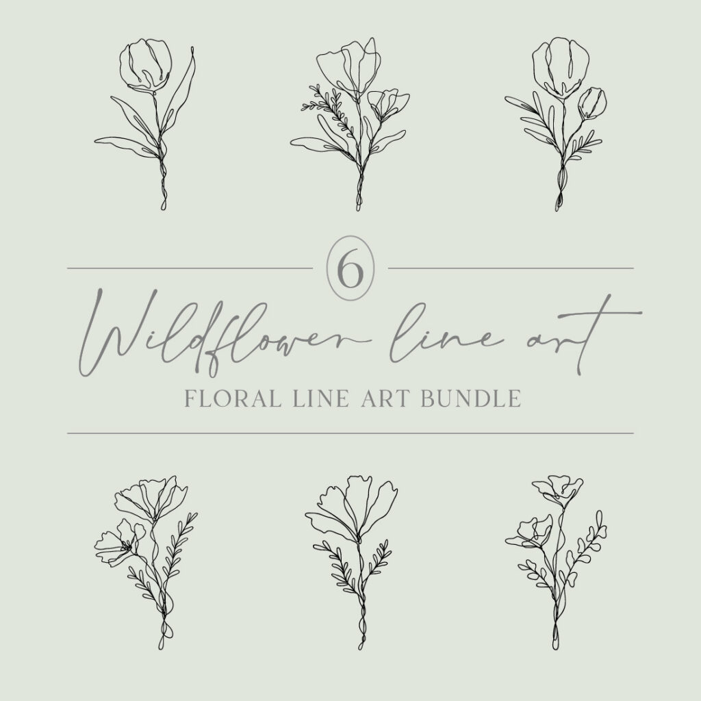 6 Floral Line Art Bundle | Continuous Line Wildflower Design Set ... 6 Floral Line Art Bundle | Continuous Line Wildflower Design Set ...