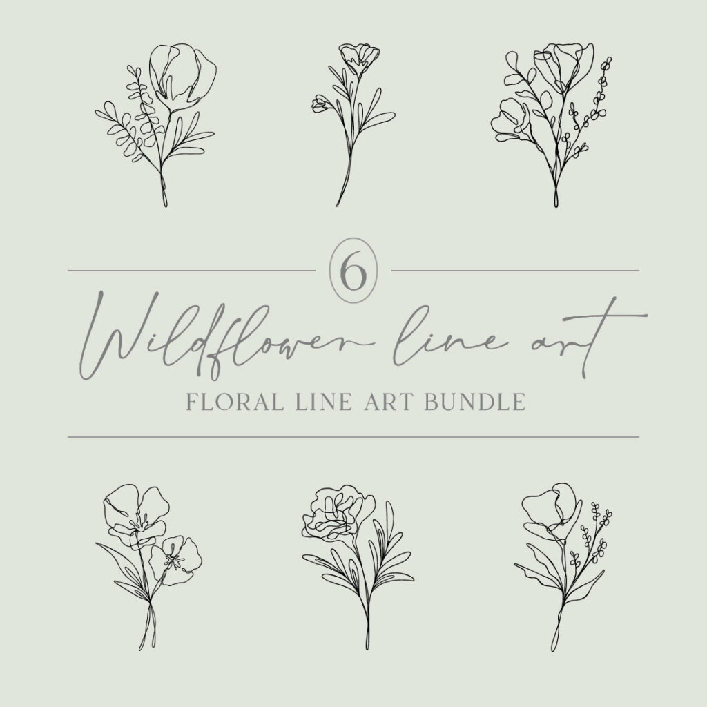 Floral Line Art Bundle Of 6 | Continuous Line Wildflower Designs ...
