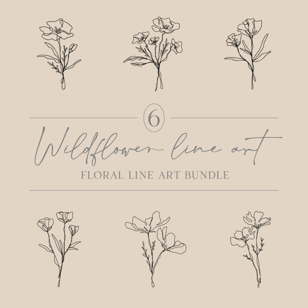 Floral Line Art Bundle Of 6 | Continuous Line Wildflower Designs ...