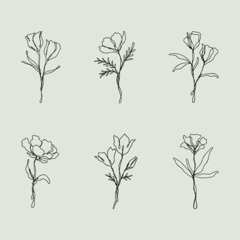 6 Floral Line Art Bundle | Continuous Line Wildflower Design Set ...