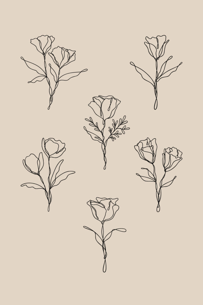 Floral Line Art Bundle Of 6 | Continuous Line Wildflower Design Set ...