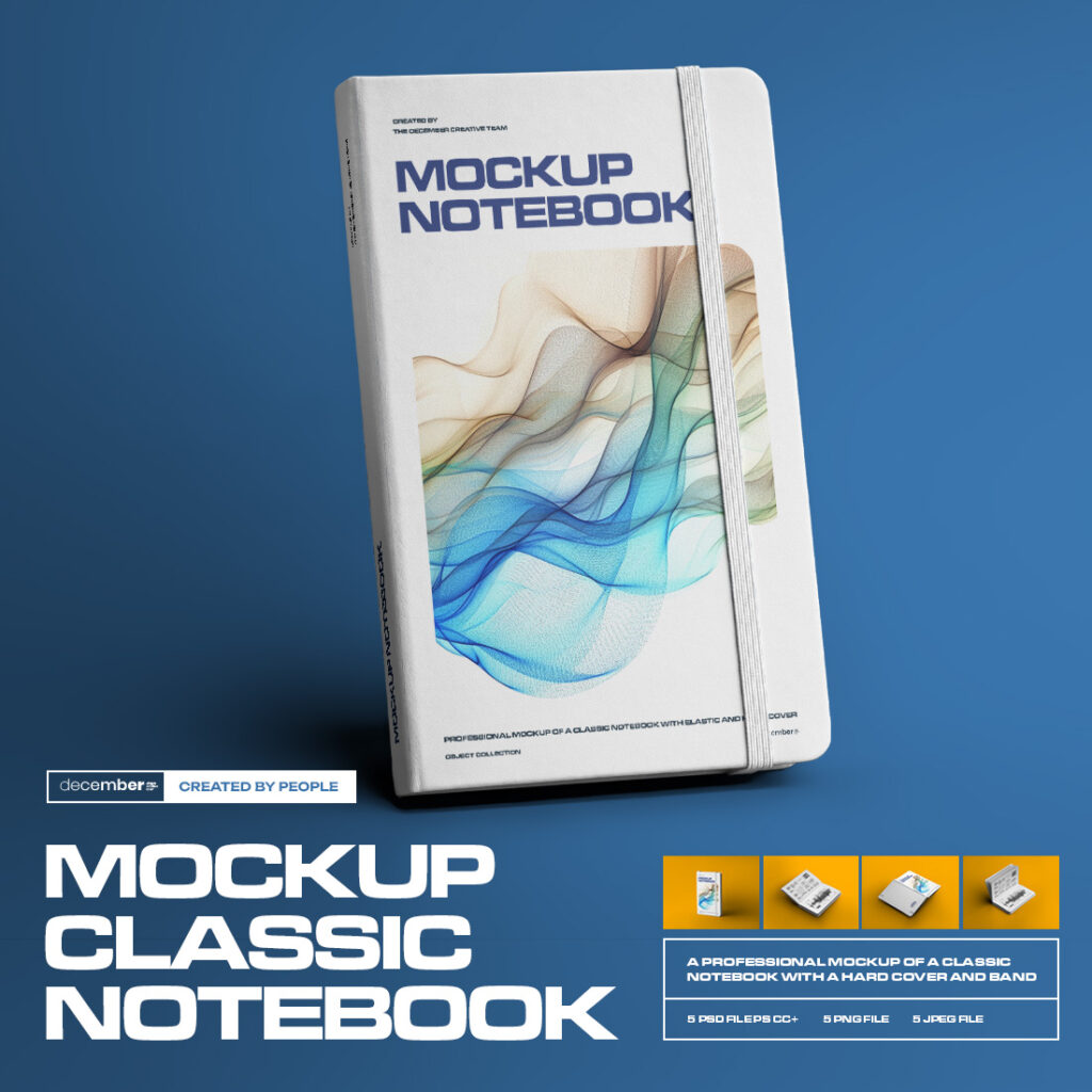 5 Mockups of Classic Notebook with Band and Hard Cover - MasterBundles