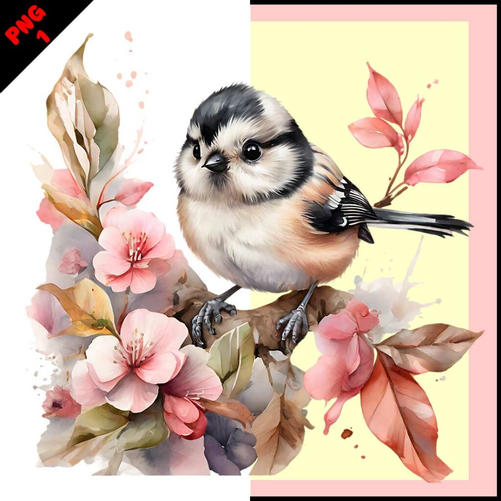 Long tail Sparrow Watercolor Art 4 Transparent PNG Illustrations ...