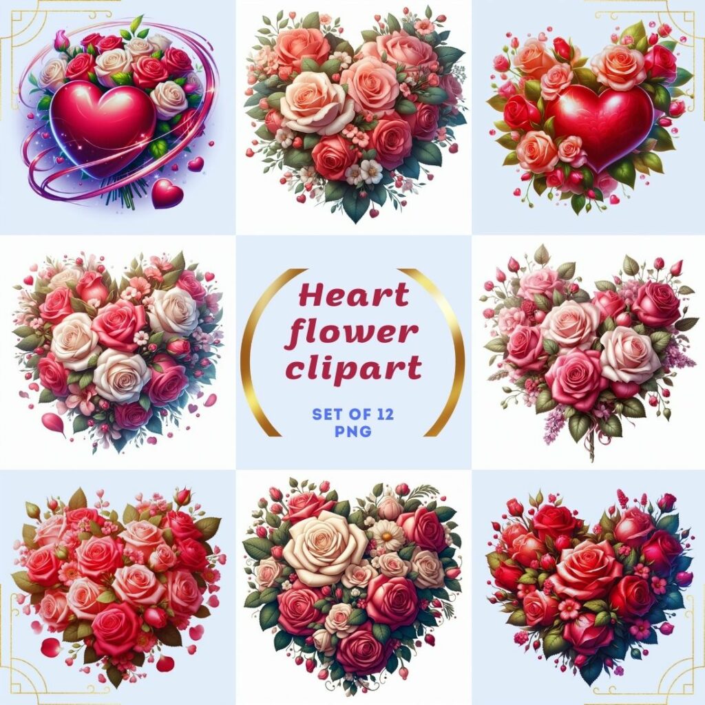 Heart flower clipart - MasterBundles