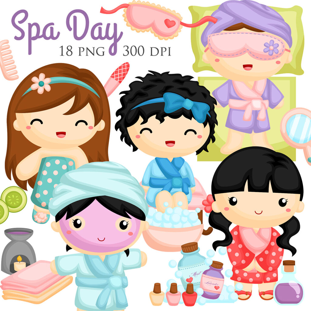 Happy Cute Beautiful Girl Kids Doing Spa Day Treatment Massage on ...