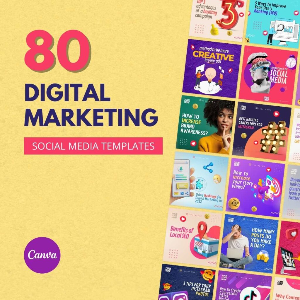 80 Premium Digital Marketing Canva Templates For Social Media ...