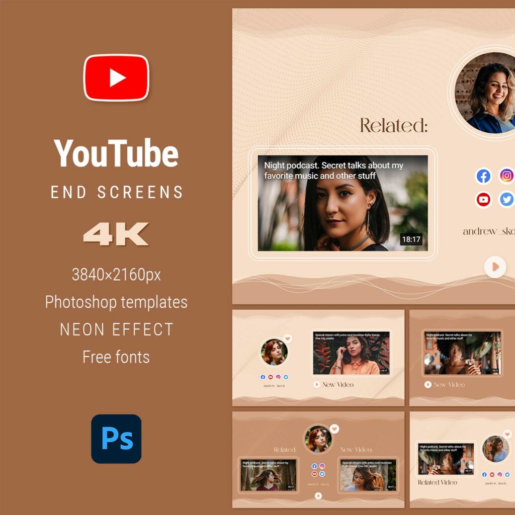Elegant YouTube End Screens - MasterBundles