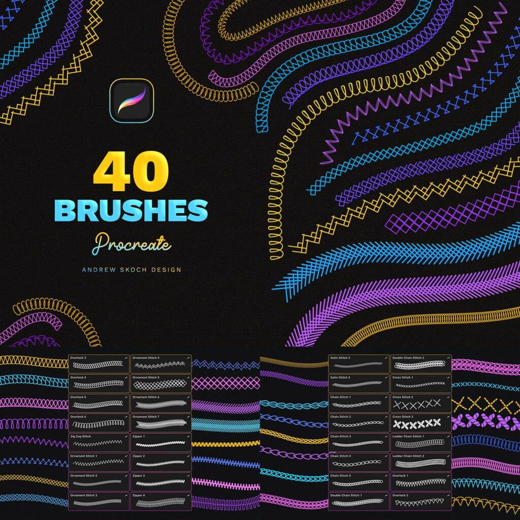 Embroidery Stitches Procreate Brushes - MasterBundles