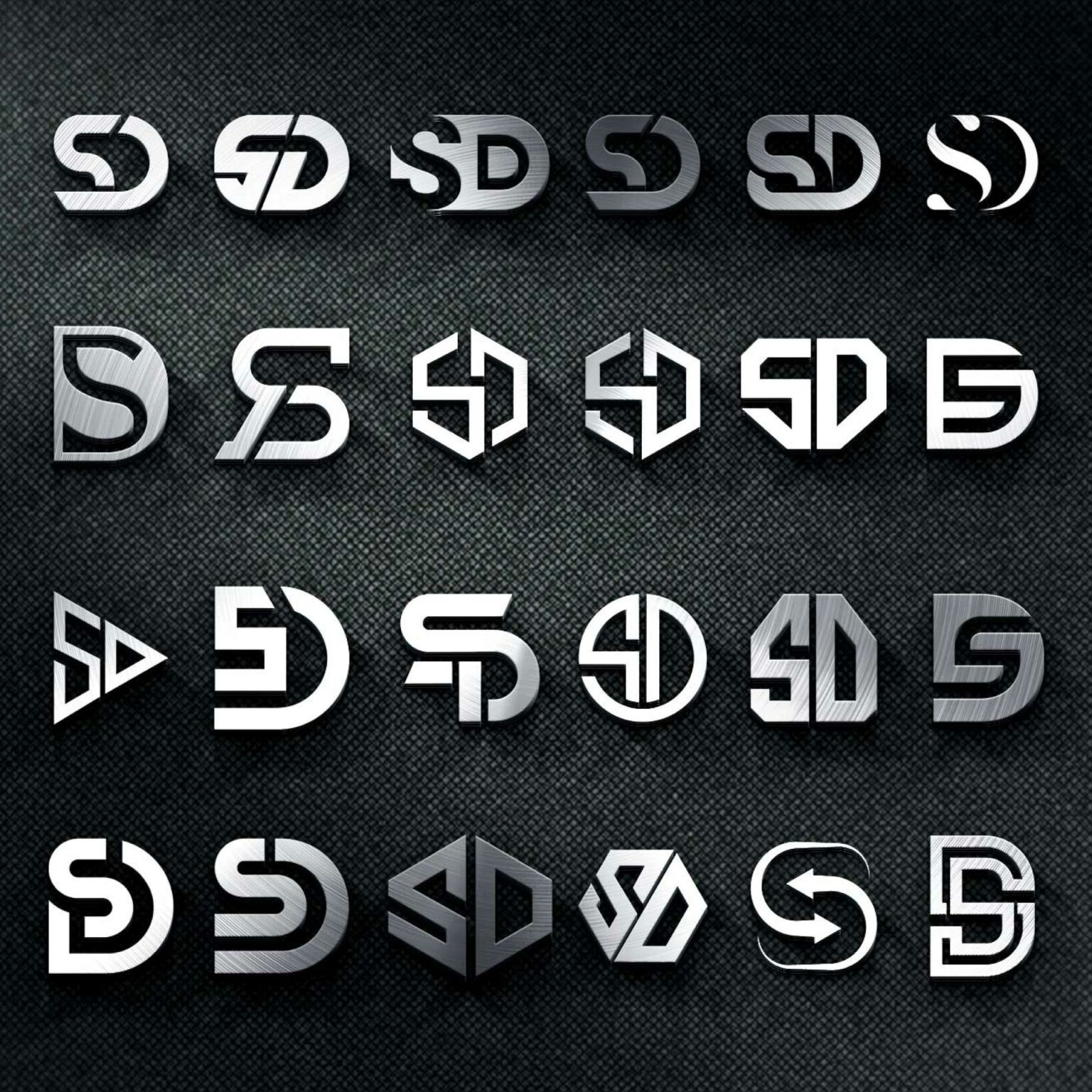 Set of letter SD logo design concept isolated on balck White background ...