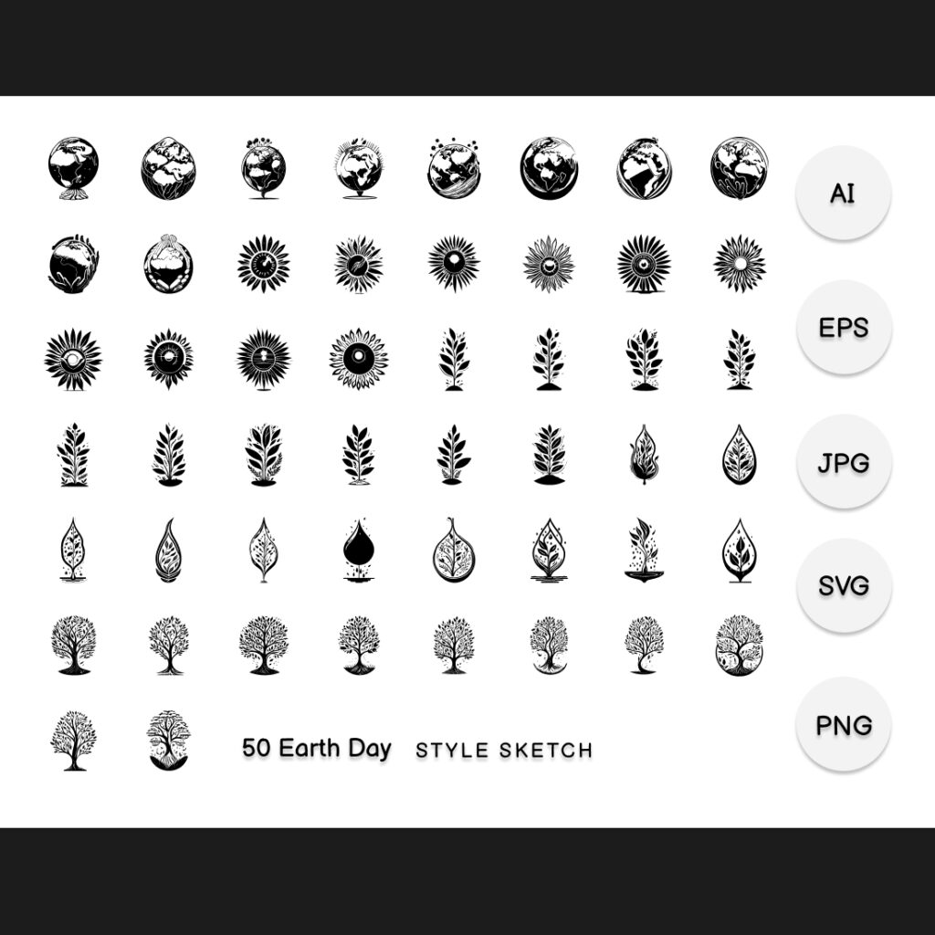 Earth Day Element Draw Black - MasterBundles