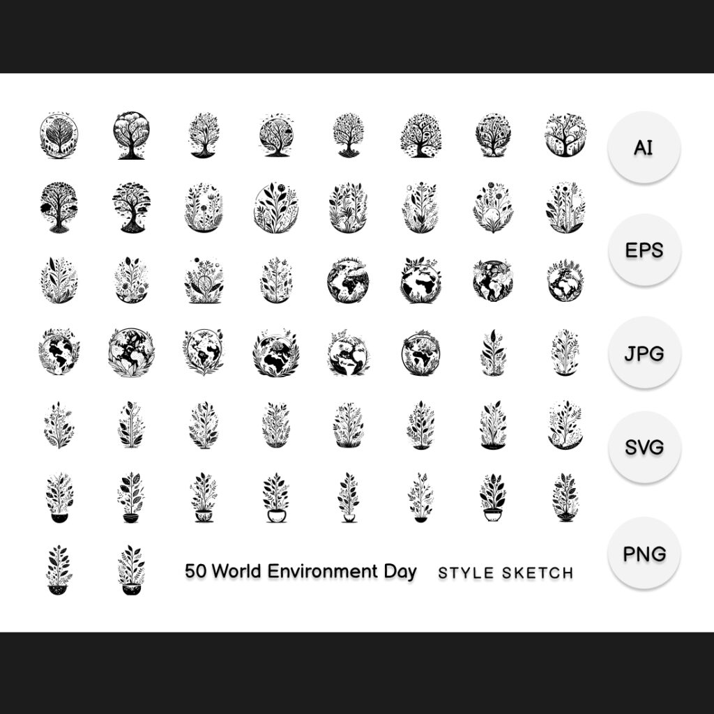 World Environment Day Element Draw Black - MasterBundles