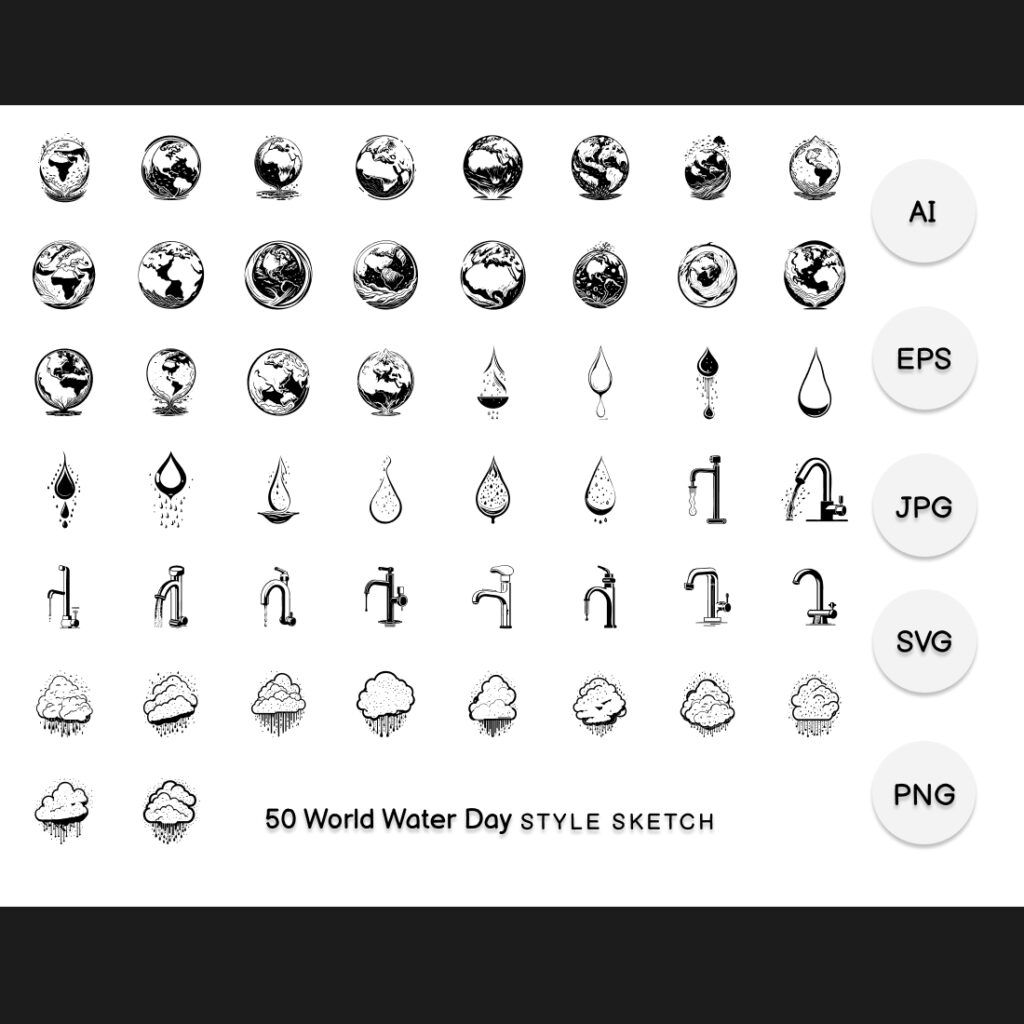 World Water Day Element Draw Black - MasterBundles