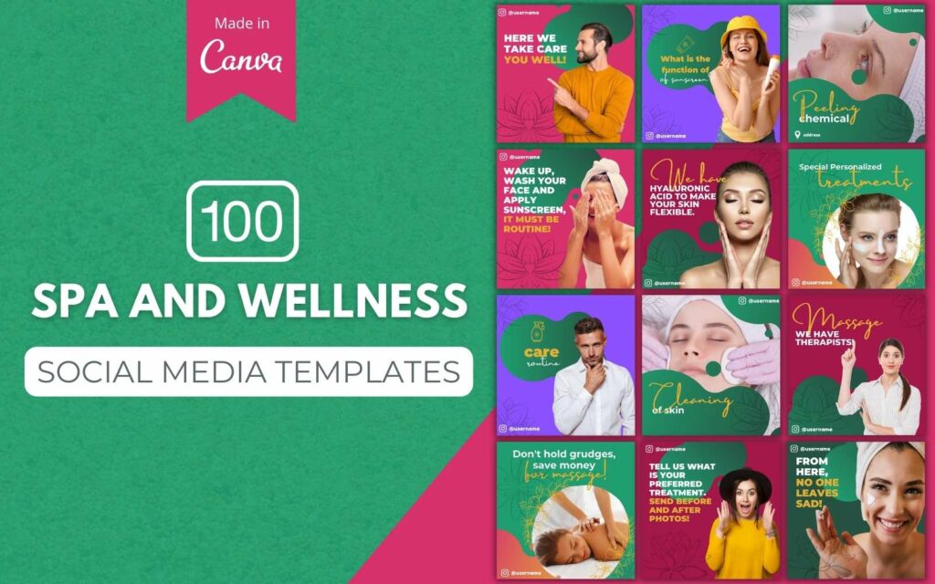 100 Spa and Wellness Canva Templates For Social Media - MasterBundles