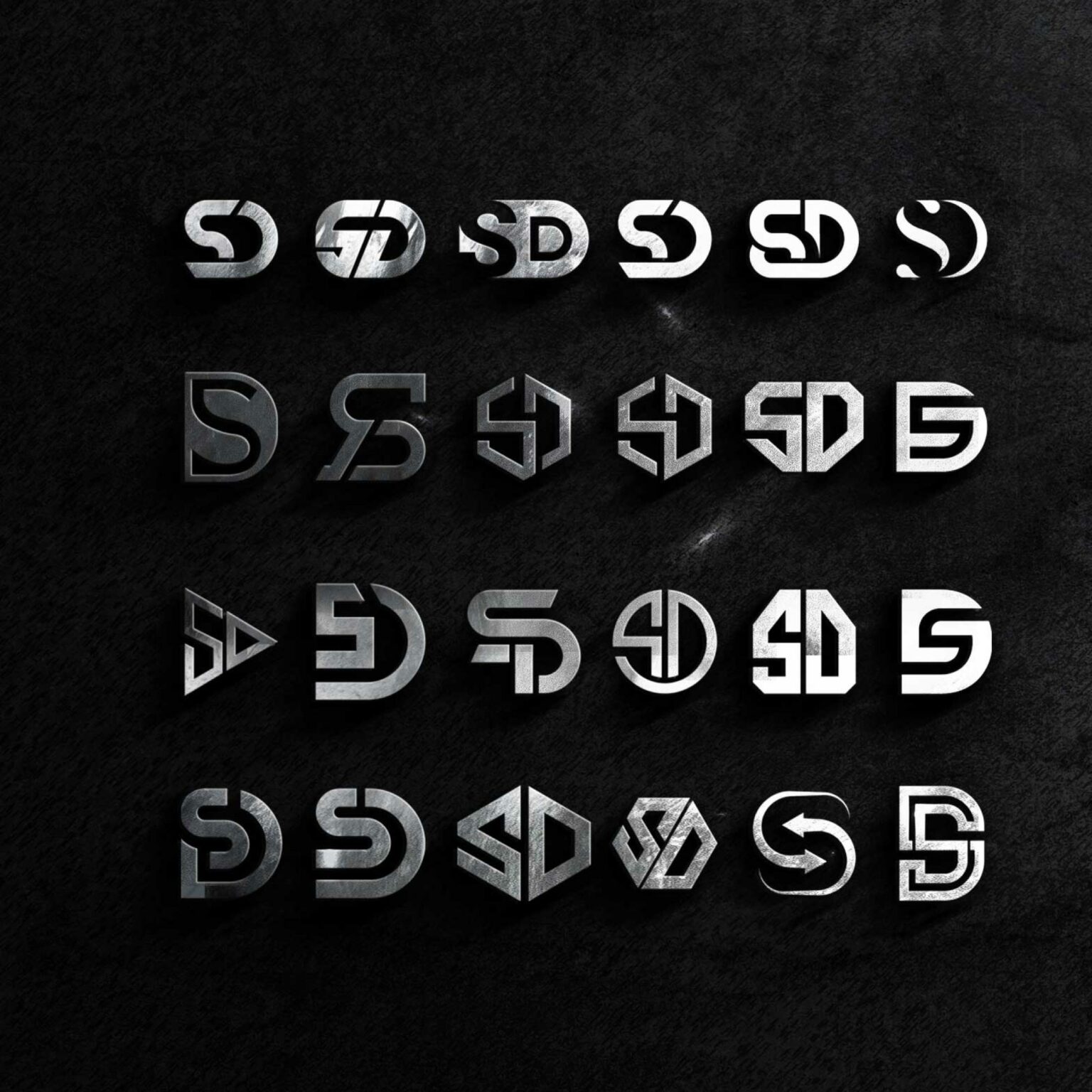 Set of letter SD logo design concept isolated on balck White background ...
