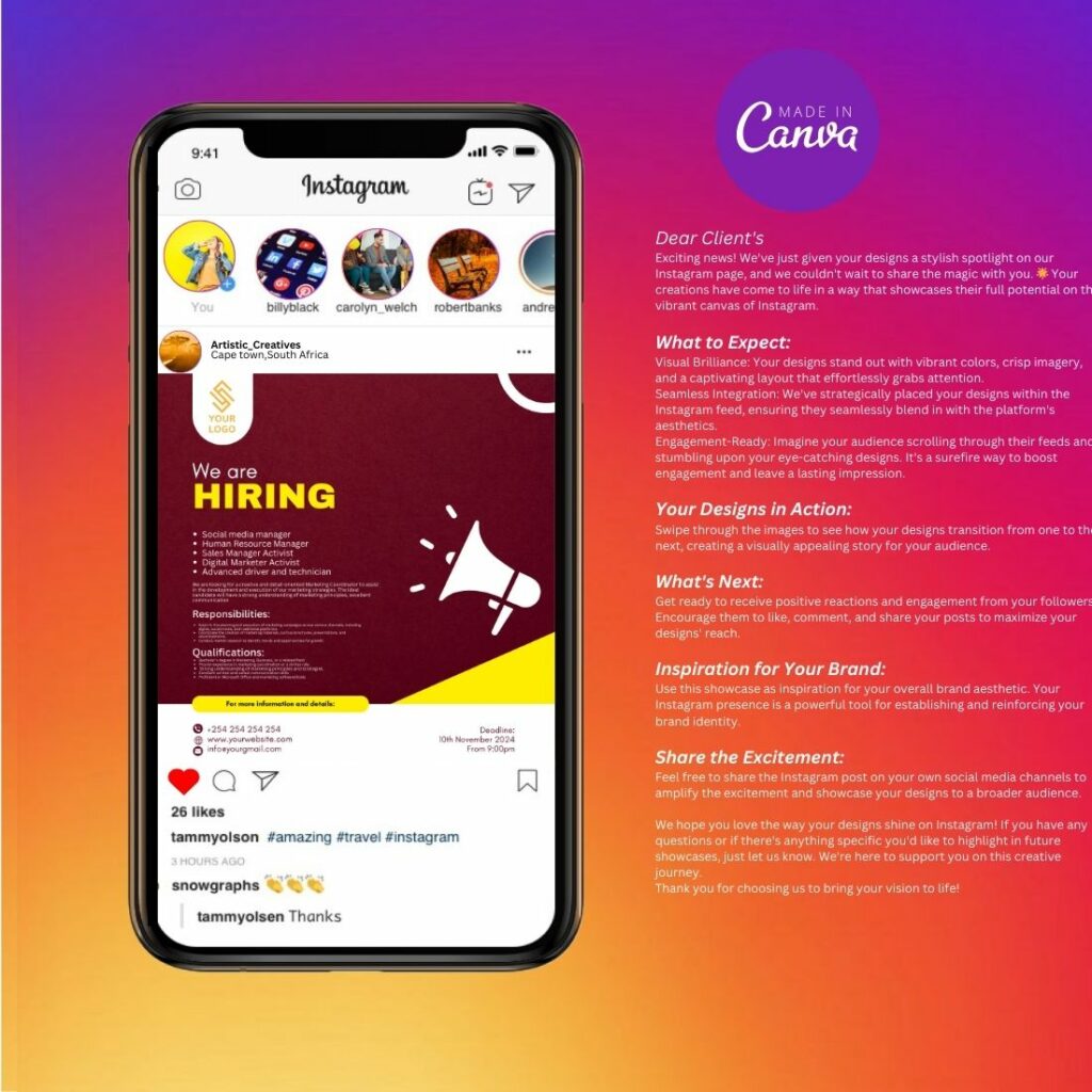 1 Instagram Sized Canva Hiring Design Template Bundle - $4 - MasterBundles