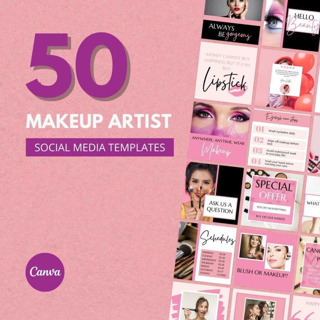 50 Premium Makeup Artist Canva Templates For Social Media - MasterBundles