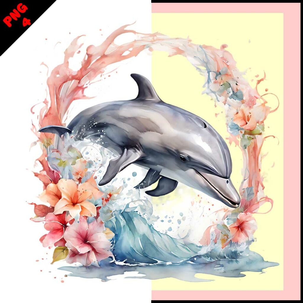 Dolphin Watercolor Art 4 Transparent PNG Illustrations - MasterBundles