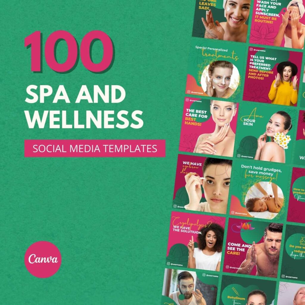 100 Spa and Wellness Canva Templates For Social Media - MasterBundles