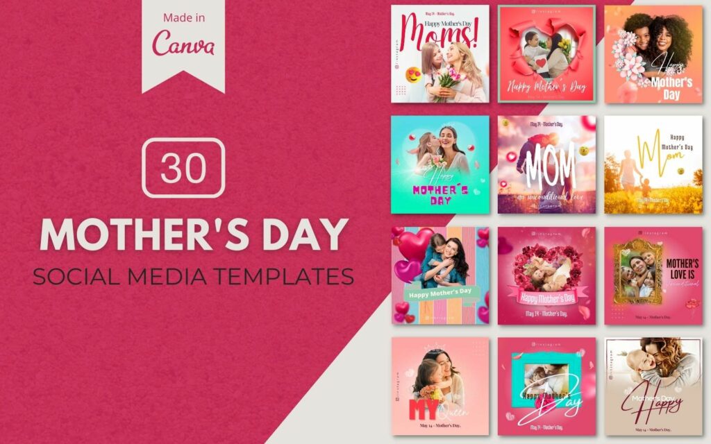 30 Premium Mother's Day Canva Templates For Social Media - MasterBundles