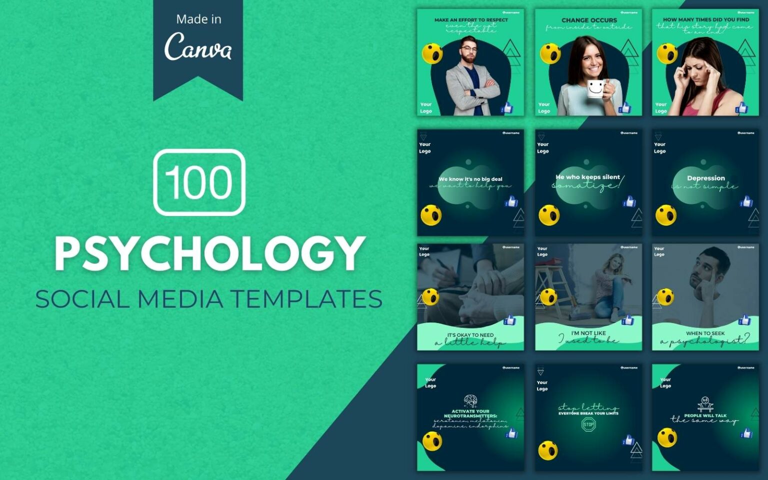 100 Psychology Canva Templates For Social Media - MasterBundles