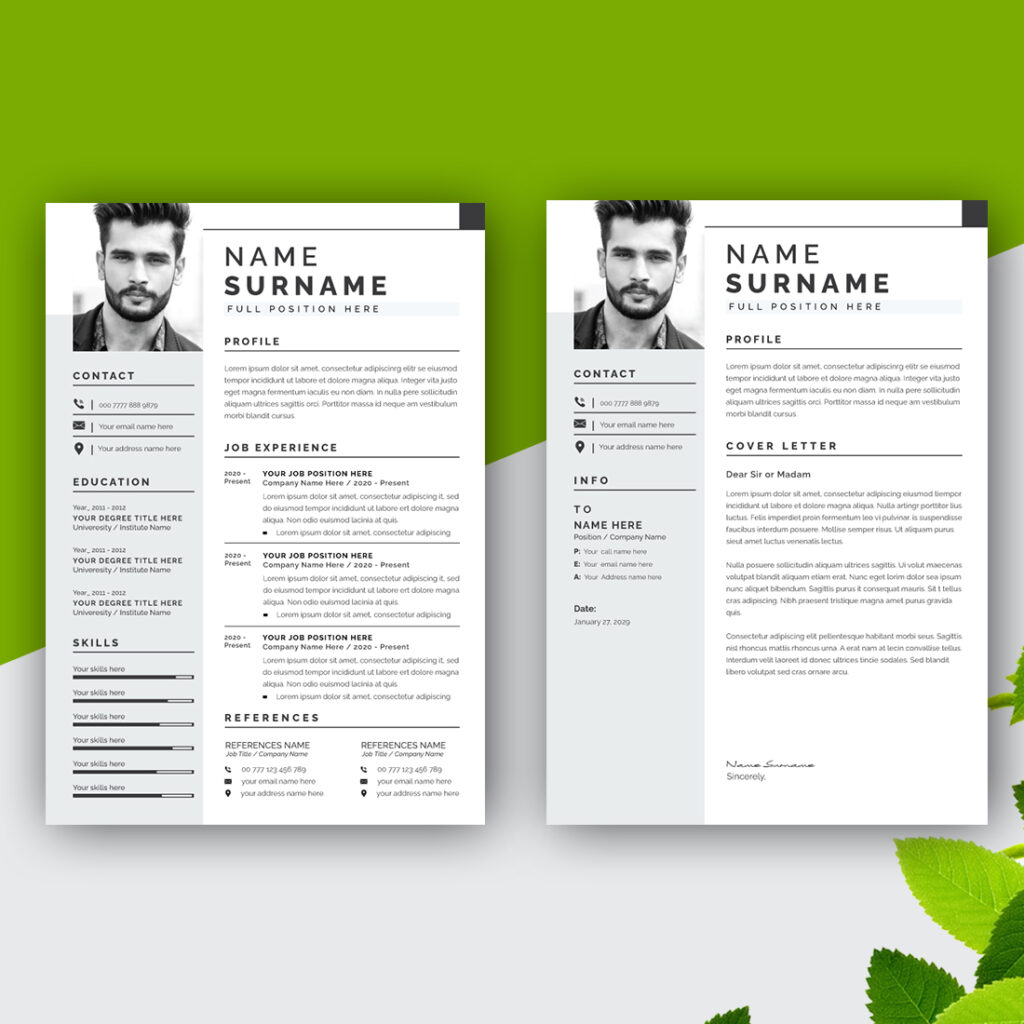 Resume Design Template Black & White - MasterBundles