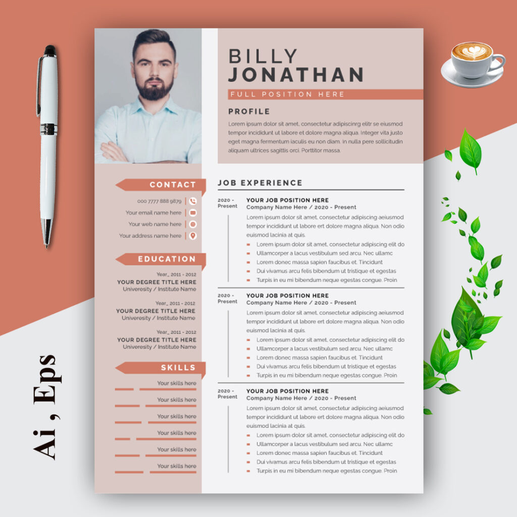 Professional Colour Resume Template Design - MasterBundles