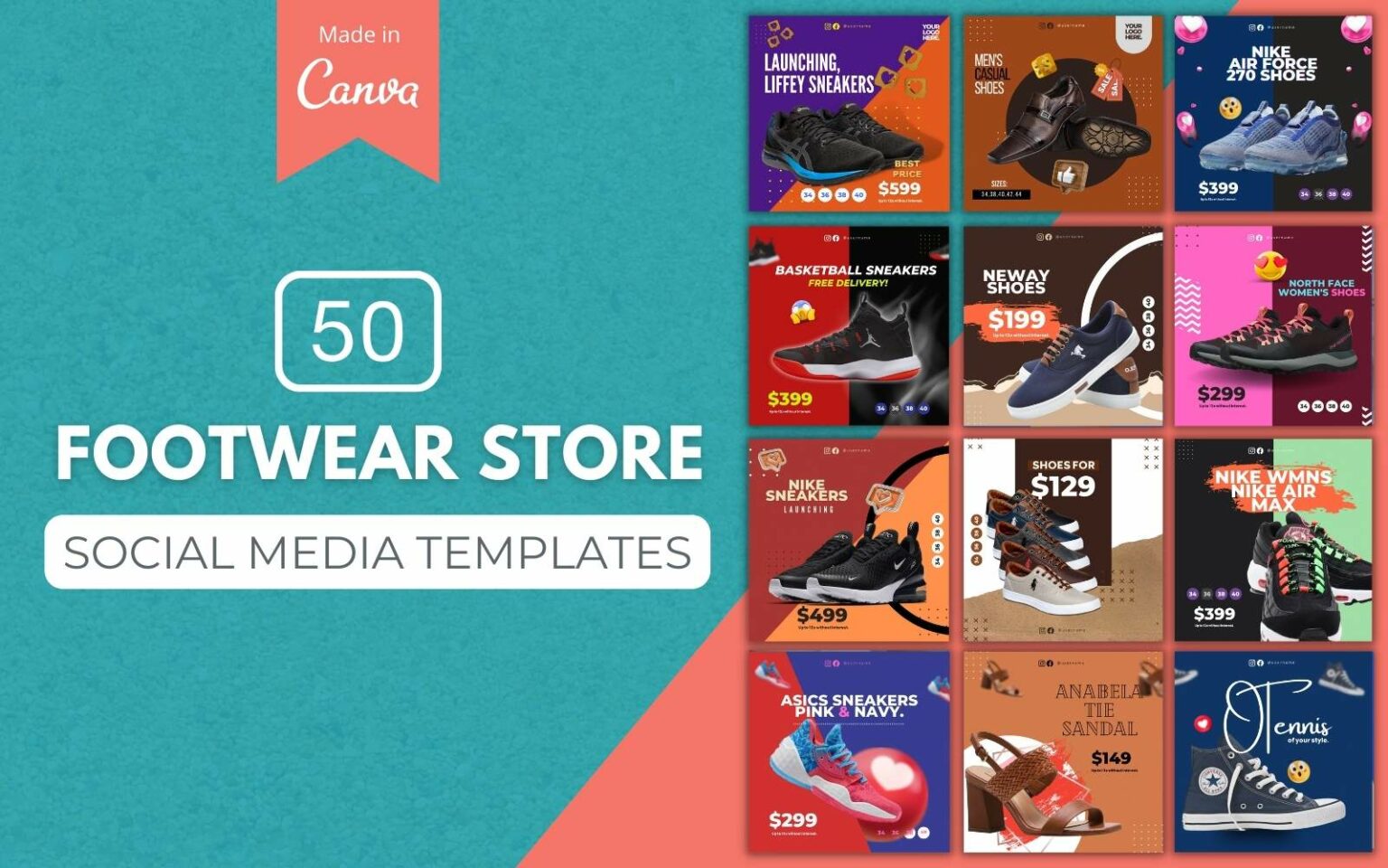 50 Premium Footwear Canva Templates For Social Media - MasterBundles