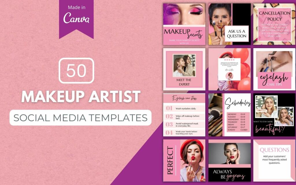 50 Premium Makeup Artist Canva Templates For Social Media - MasterBundles