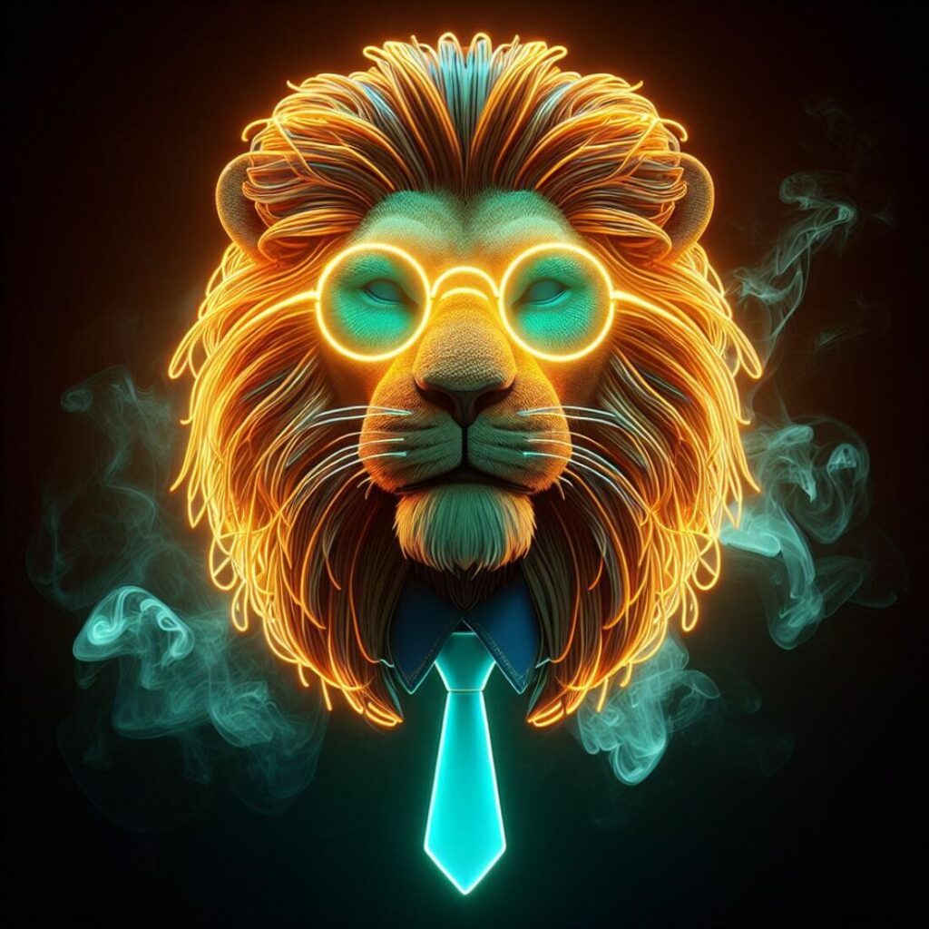 Neon Lion 3D Cyberpunk style - MasterBundles