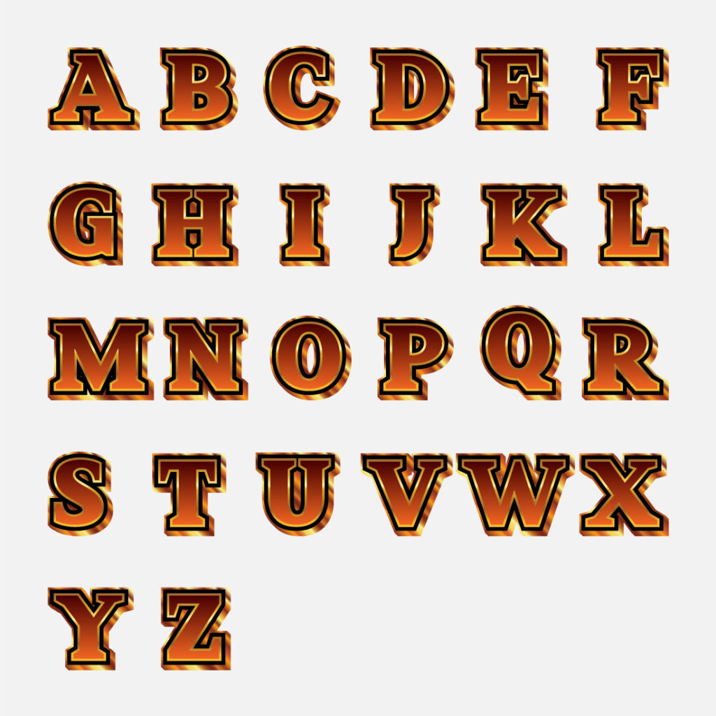 Gold and black color alphabet A-Z. Elegant Gold Color alphabet vector ...