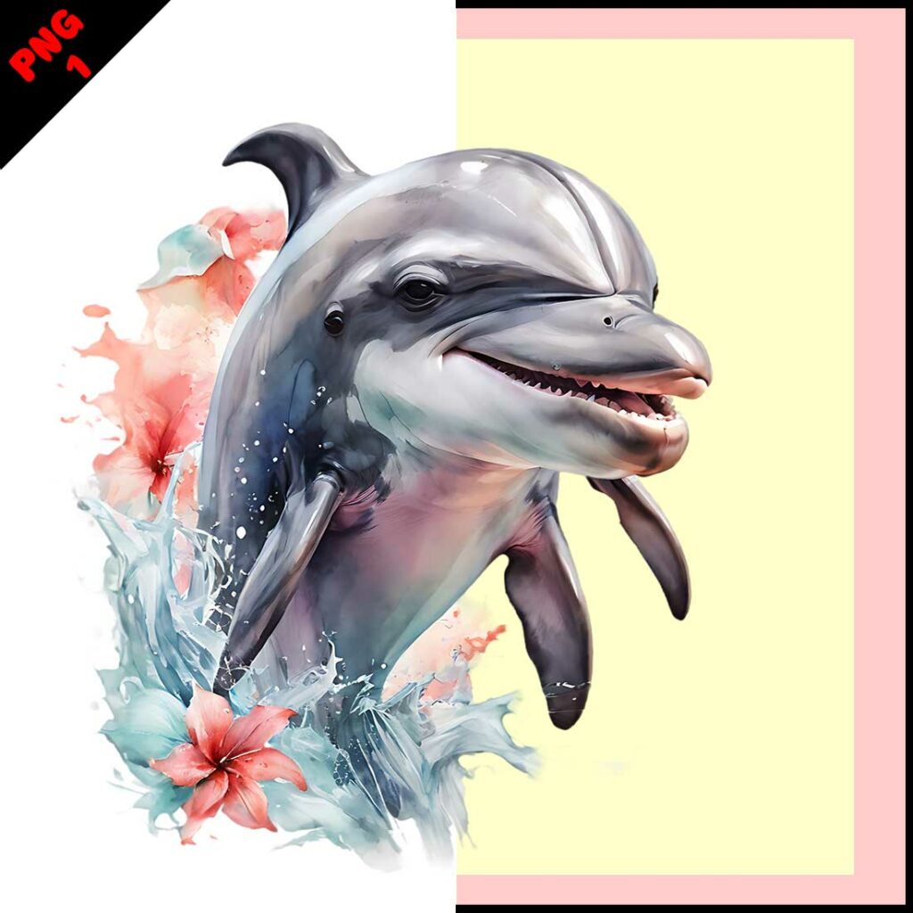 Dolphin Watercolor Art 4 Transparent PNG Illustrations - MasterBundles