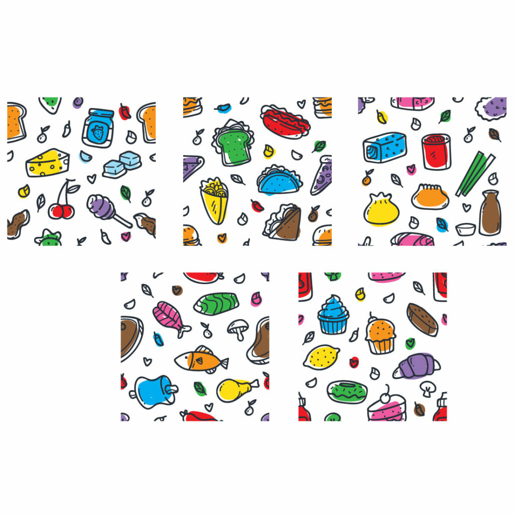 Food and Beverages Doodle Pattern - MasterBundles