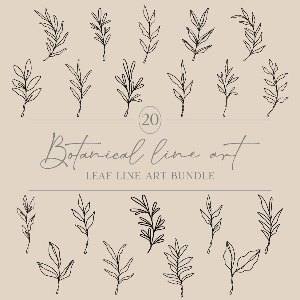 Leaf Line Art Bundle | Set Of 20 Drawn Leaves | Botanical Vector ...