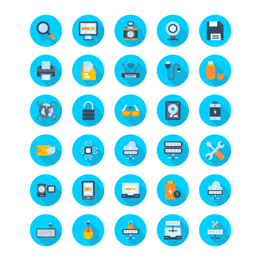30 Computer Hardware Flat Icons – MasterBundles