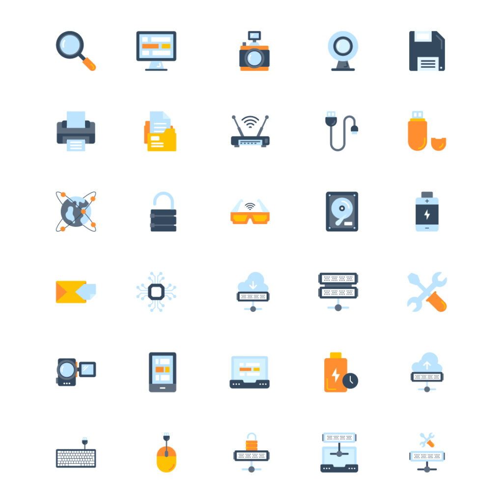 30 Computer Hardware Flat Icons – MasterBundles