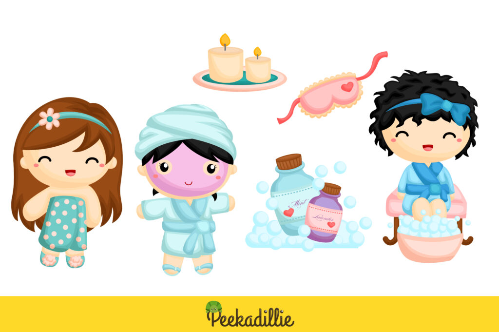 Happy Cute Beautiful Girl Kids Doing Spa Day Treatment Massage on ...