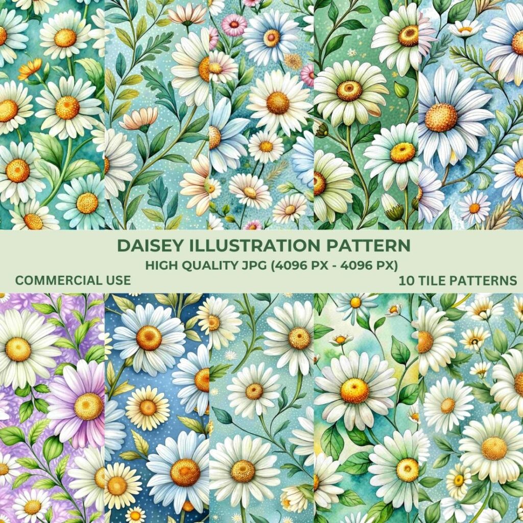 Daisy Illustration Pattern Bundle Vibrant Floral Designs - MasterBundles