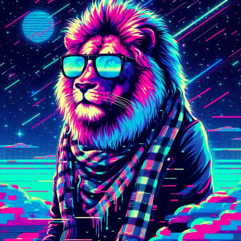 Neon Lion 3D Cyberpunk style - MasterBundles