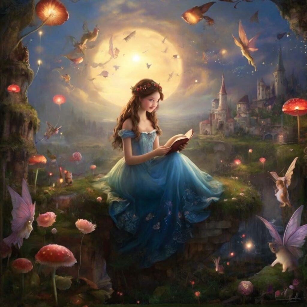 fairy forest, castle, girl, fairy tale - MasterBundles