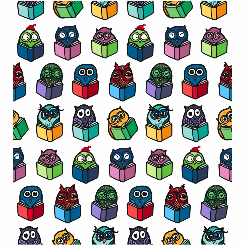 Fun Owls with Books Patterns - MasterBundles