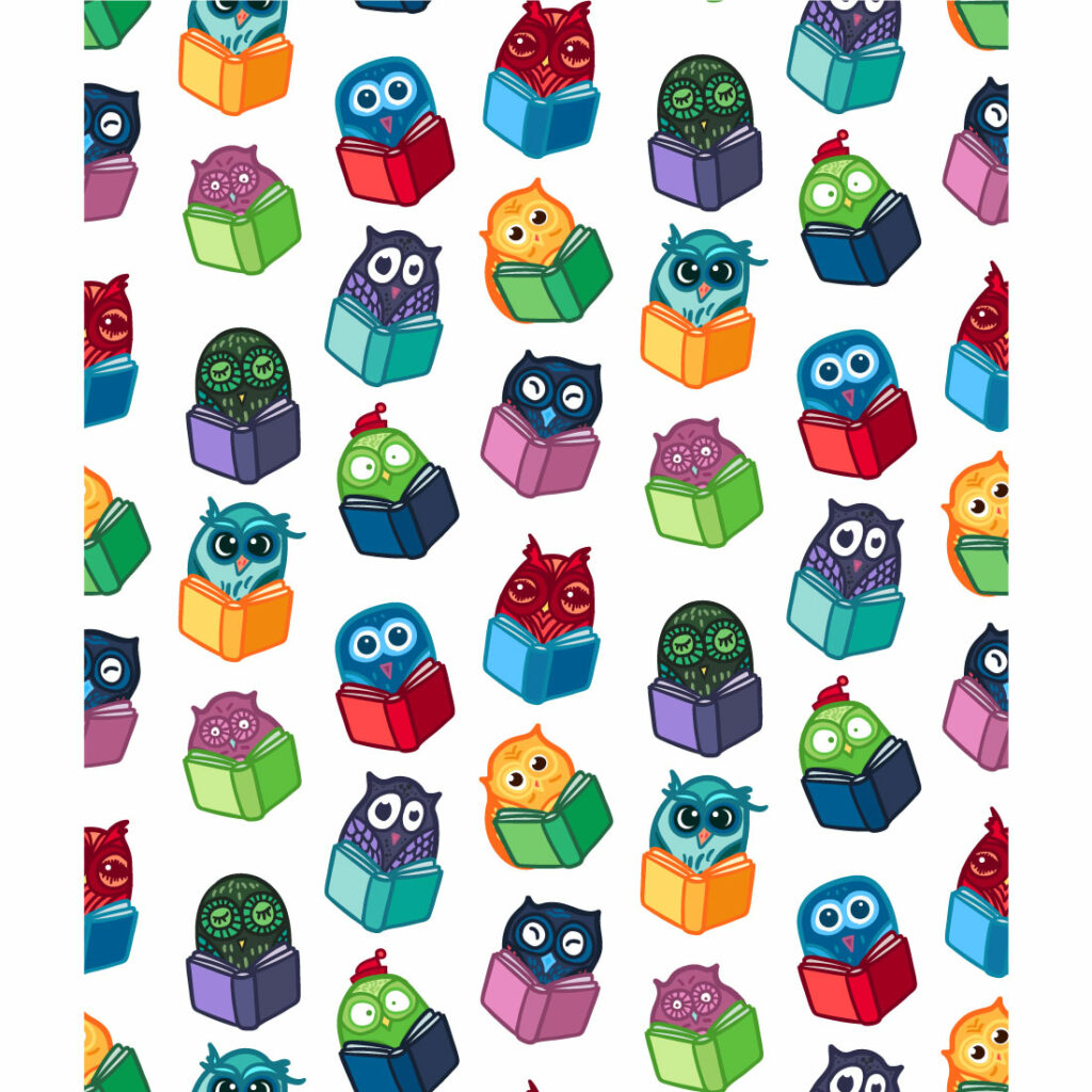 Fun Owls with Books Patterns - MasterBundles
