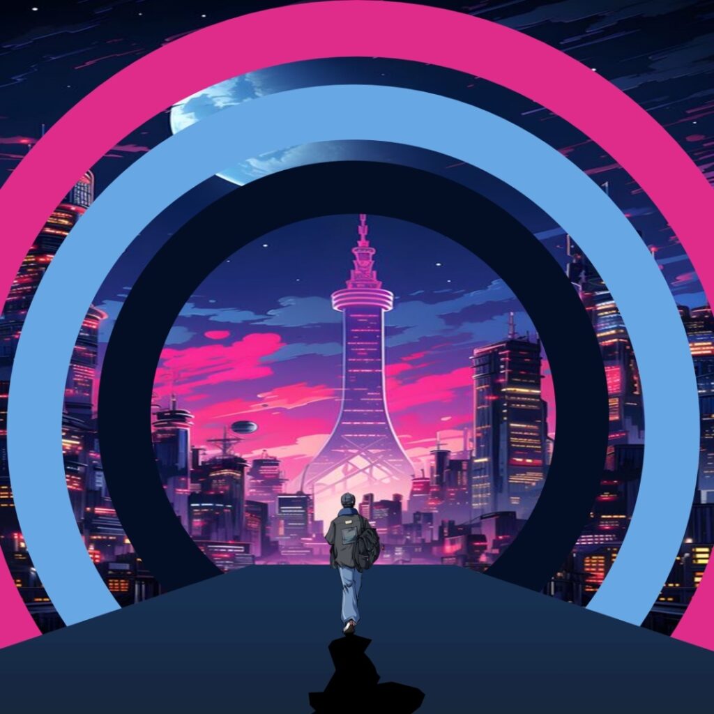 Eyes catching future post design. Future post design. Digital world ...