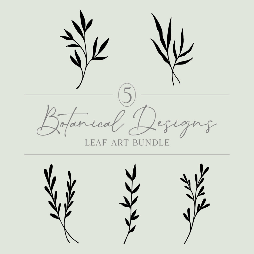 Leaf Design Bundle Of 5 | Black Silhouette Leaves | Leafy Branches ...