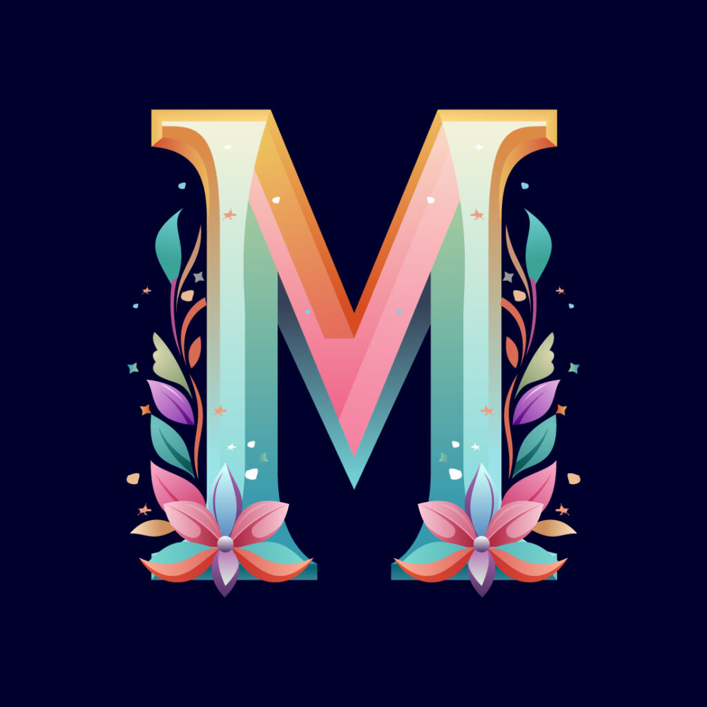 Floral alphabet M. Logo for wedding invitations, greeting card ...
