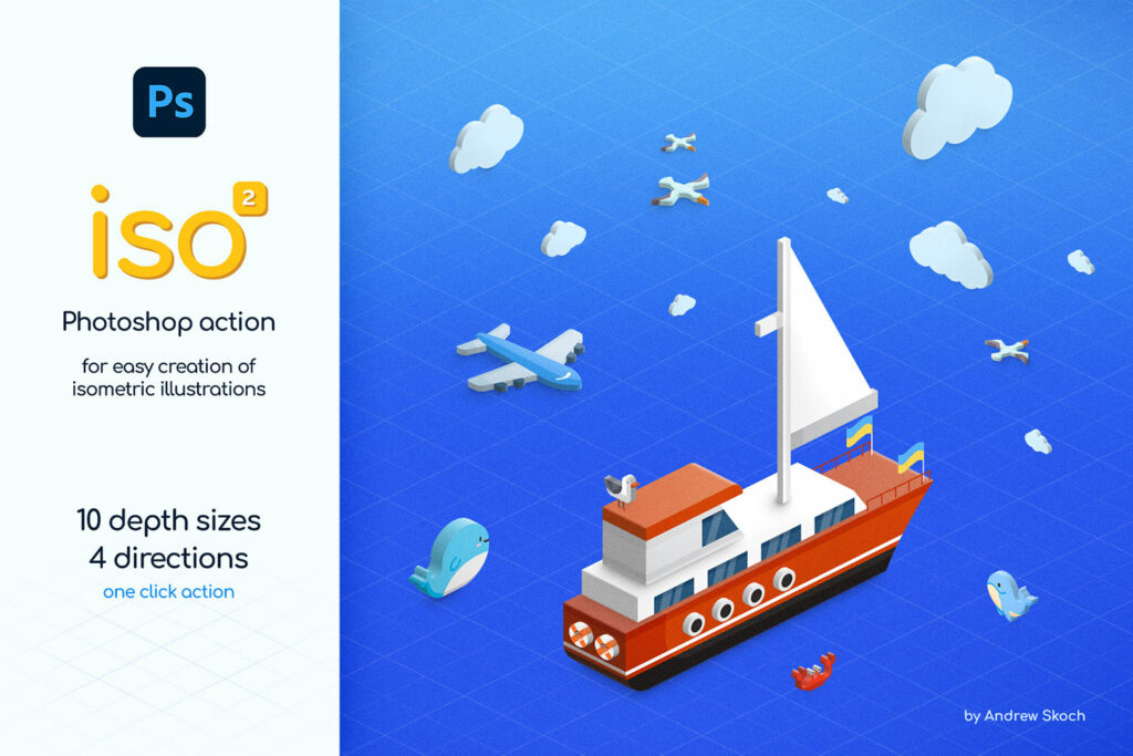 Isometric illustration Photoshop action - MasterBundles