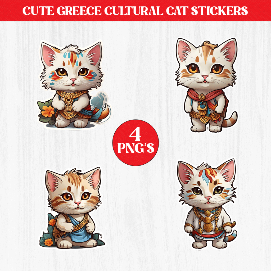 Cute Ancient Greece Cultural Cat Stickers PNG’s - MasterBundles