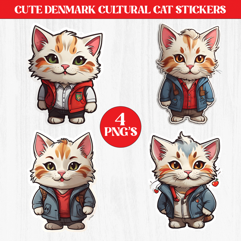 Cute Denmark Cultural Cat Stickers PNG’s - MasterBundles